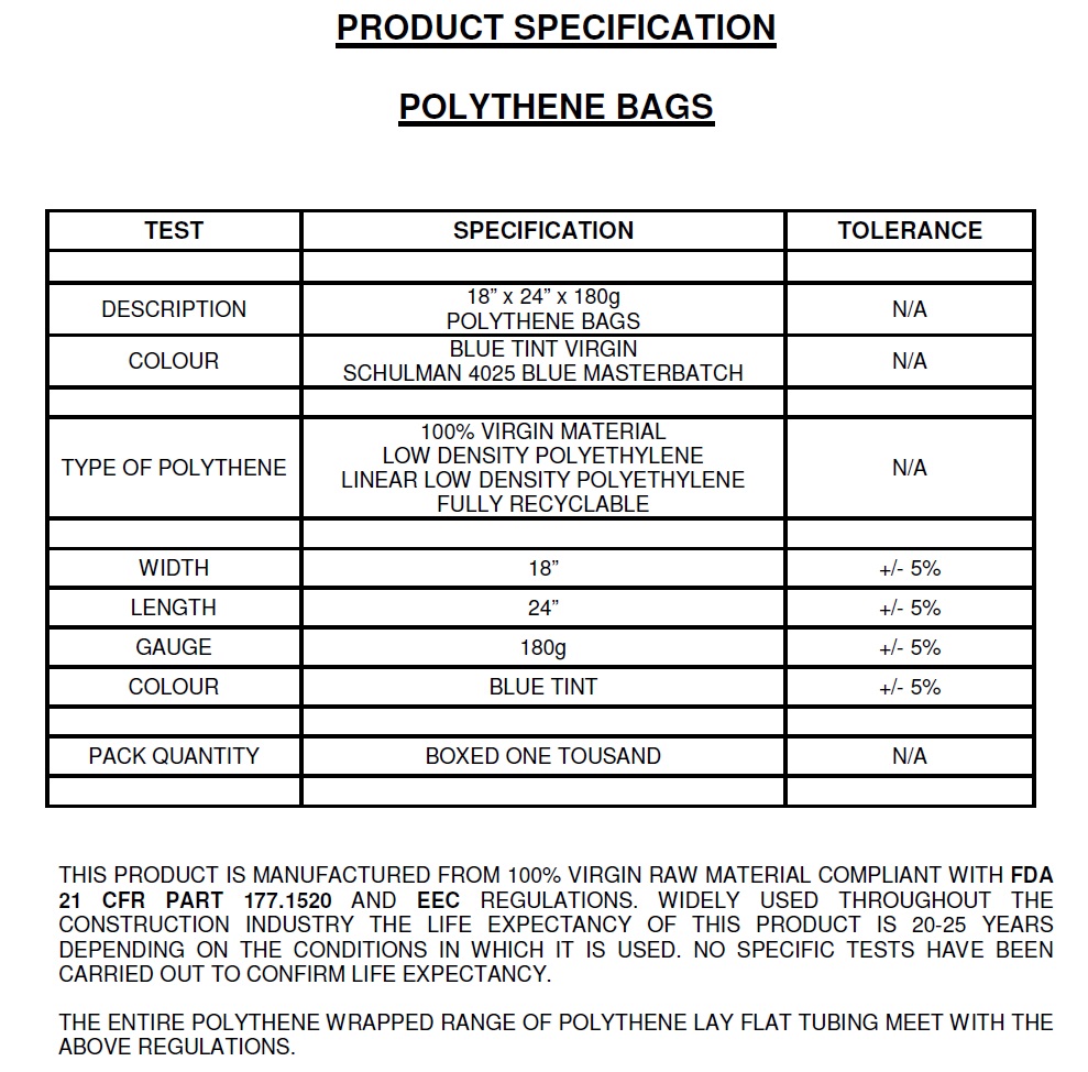 Poly bags Online Midlands UK: Plain polythene bags product range
